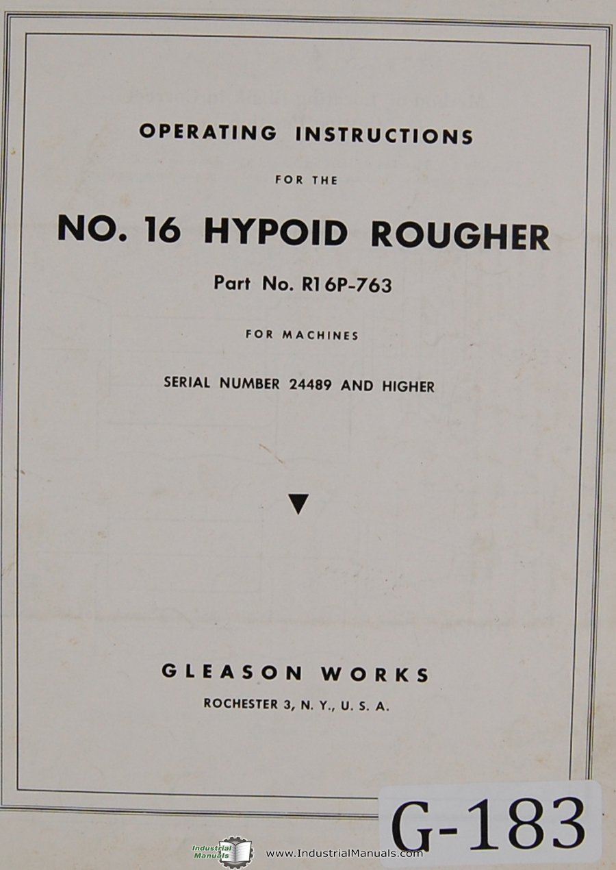 Gleason Operating Instruction No 16 Hypoid Rougher Manual: Gleason ...