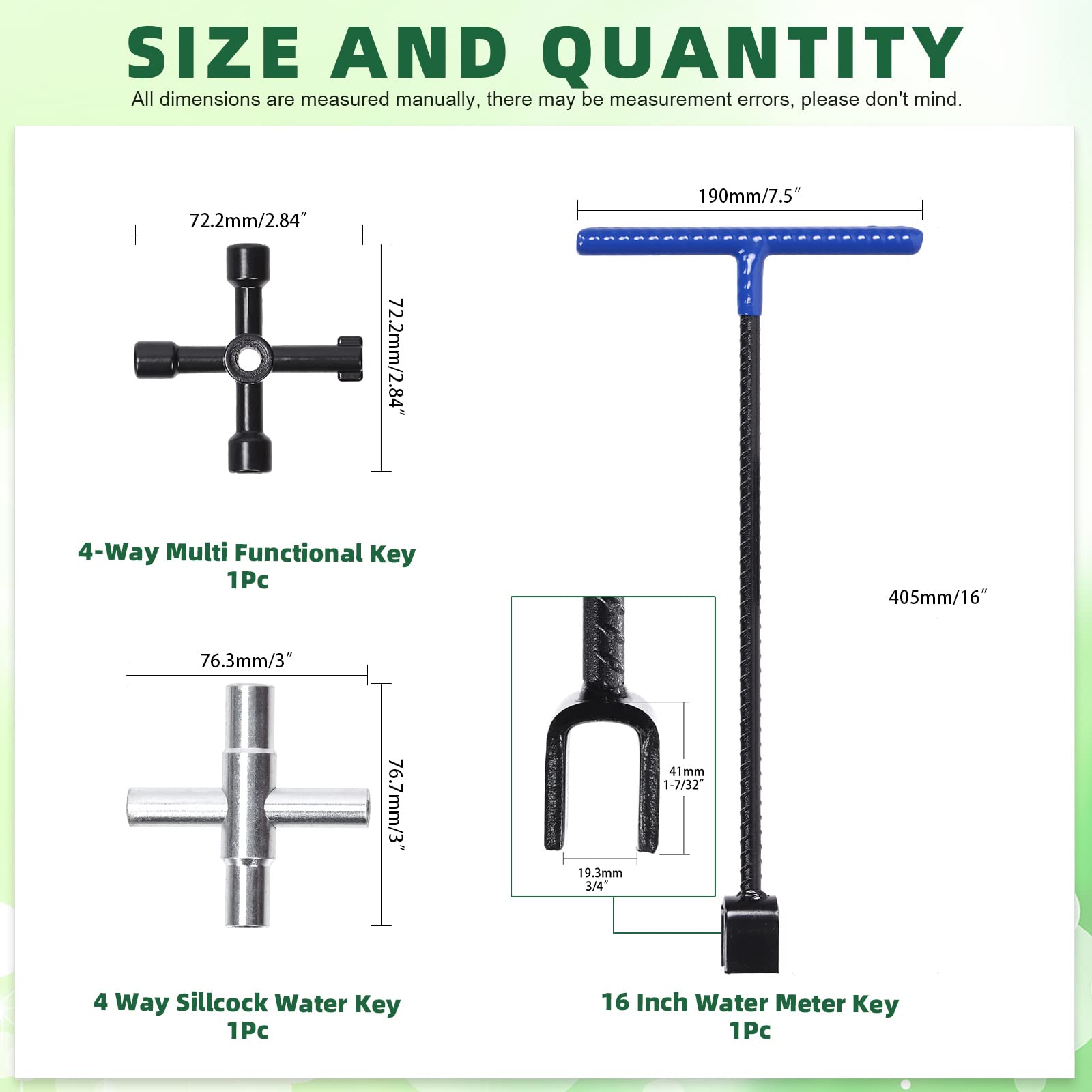 Keadic 2Pcs 16″ Water Meter Key Kit Includes 4 Way Triangle Square ...