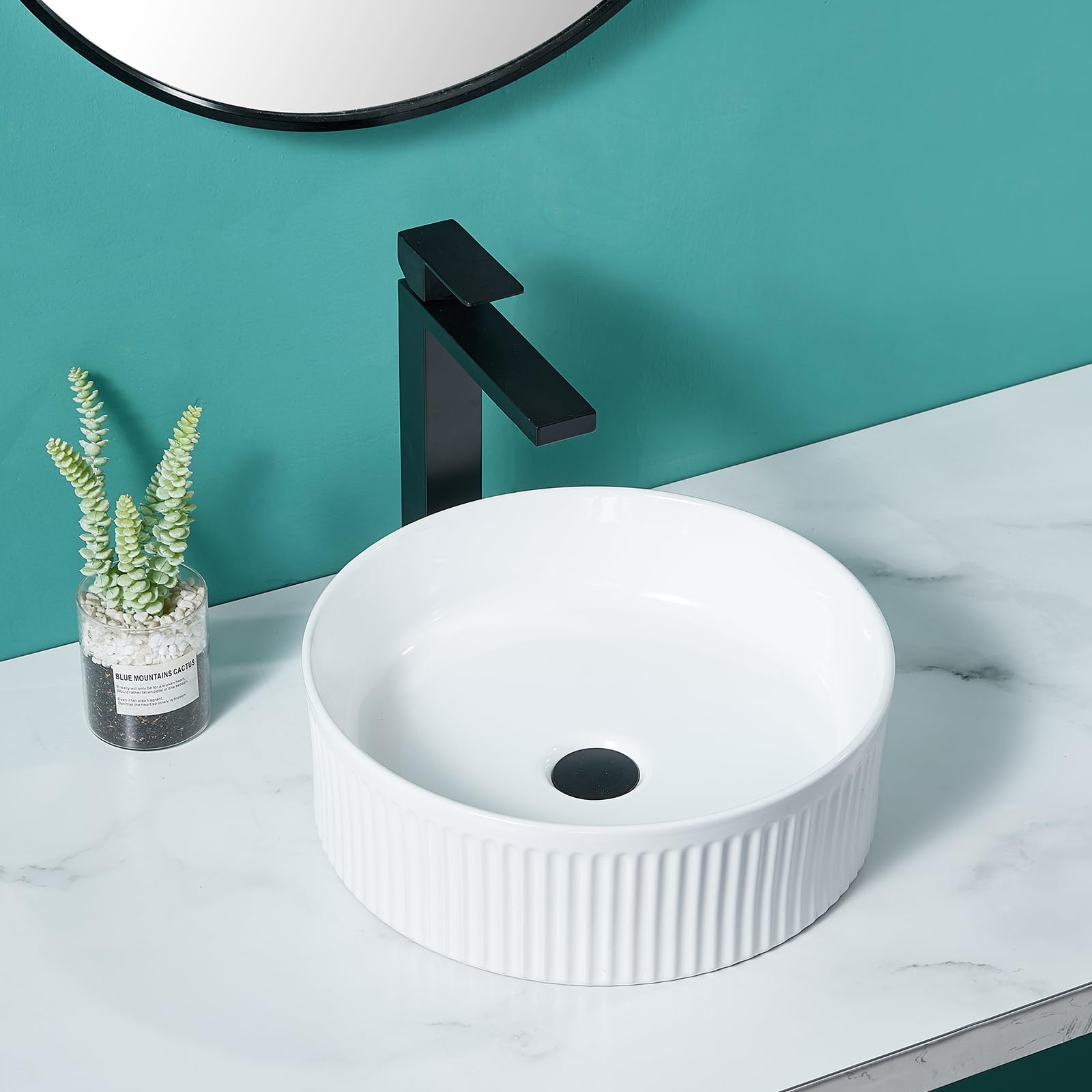Snapklik.com : Vessel Sink, 15 Inch Bathroom Vessel Sink Round, White ...