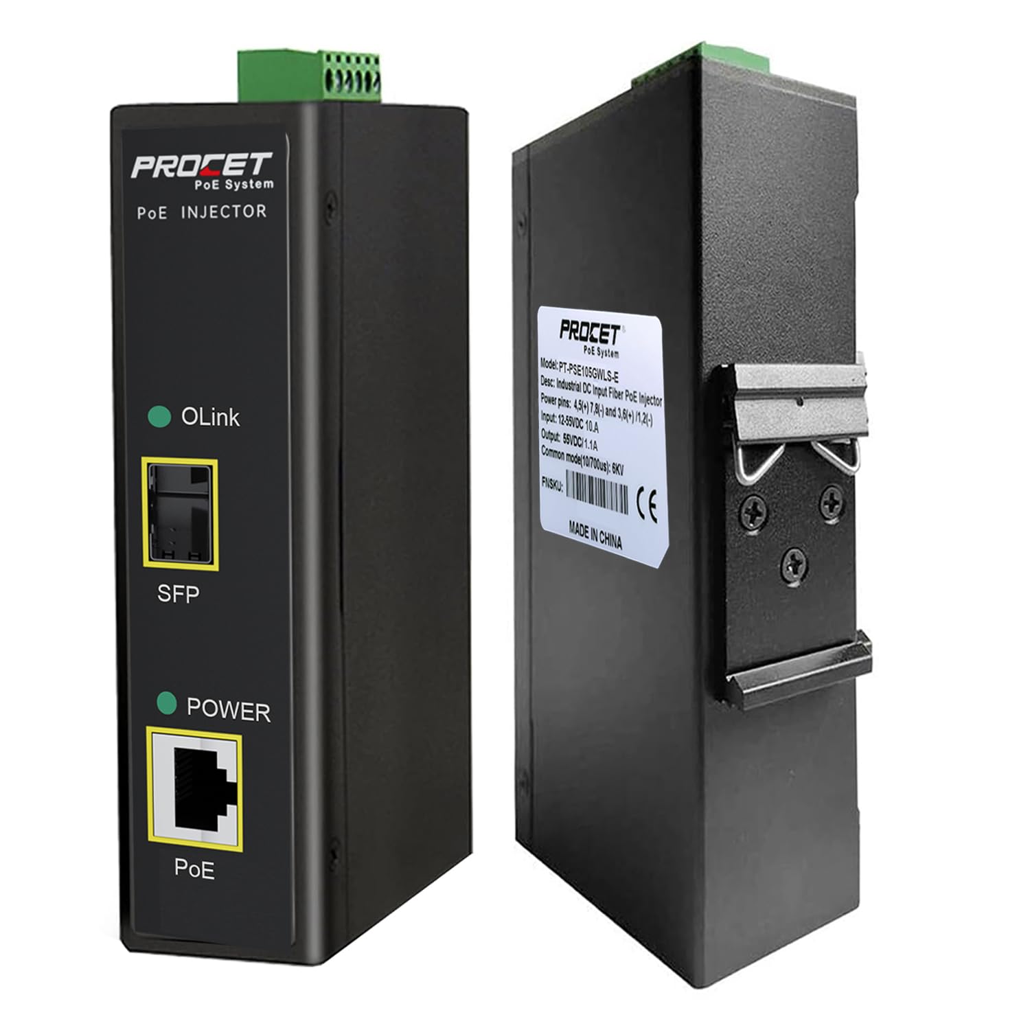 Amazon.com: PROCET SFP Fiber PoE Injector DIN Rail IEEE802.3bt 60W ...