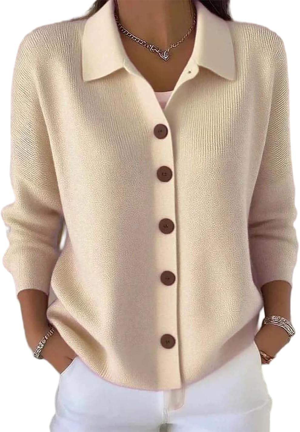 Womens Fall Cardigan Sweaters Oversized Long Sleeve Button Up Lapel ...