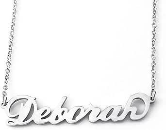 Amazon.com: Italic Deborah Name Necklace Silver Tone Personalized ...