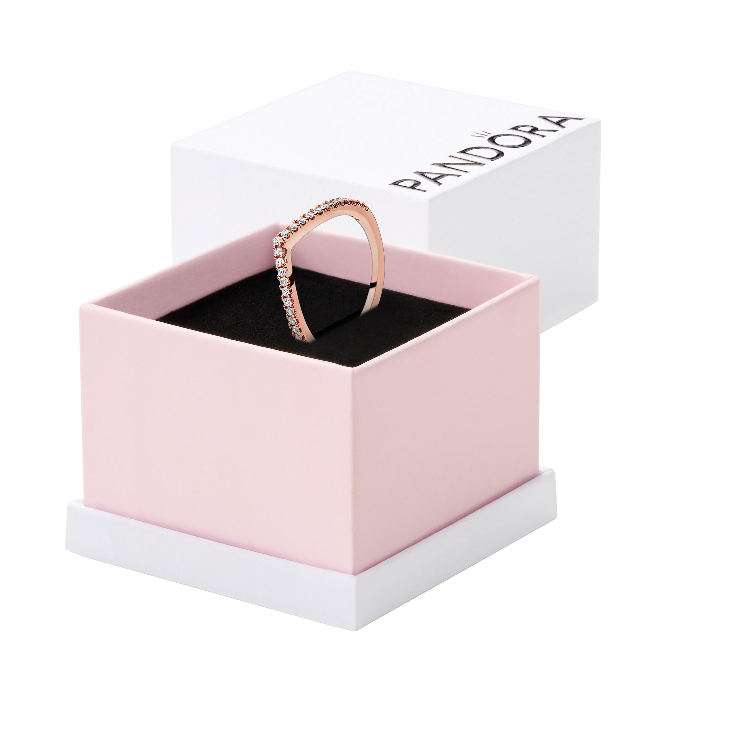 Amazon.com: PANDORA Sparkling Wishbone Ring - Stackable Rose Gold Ring ...