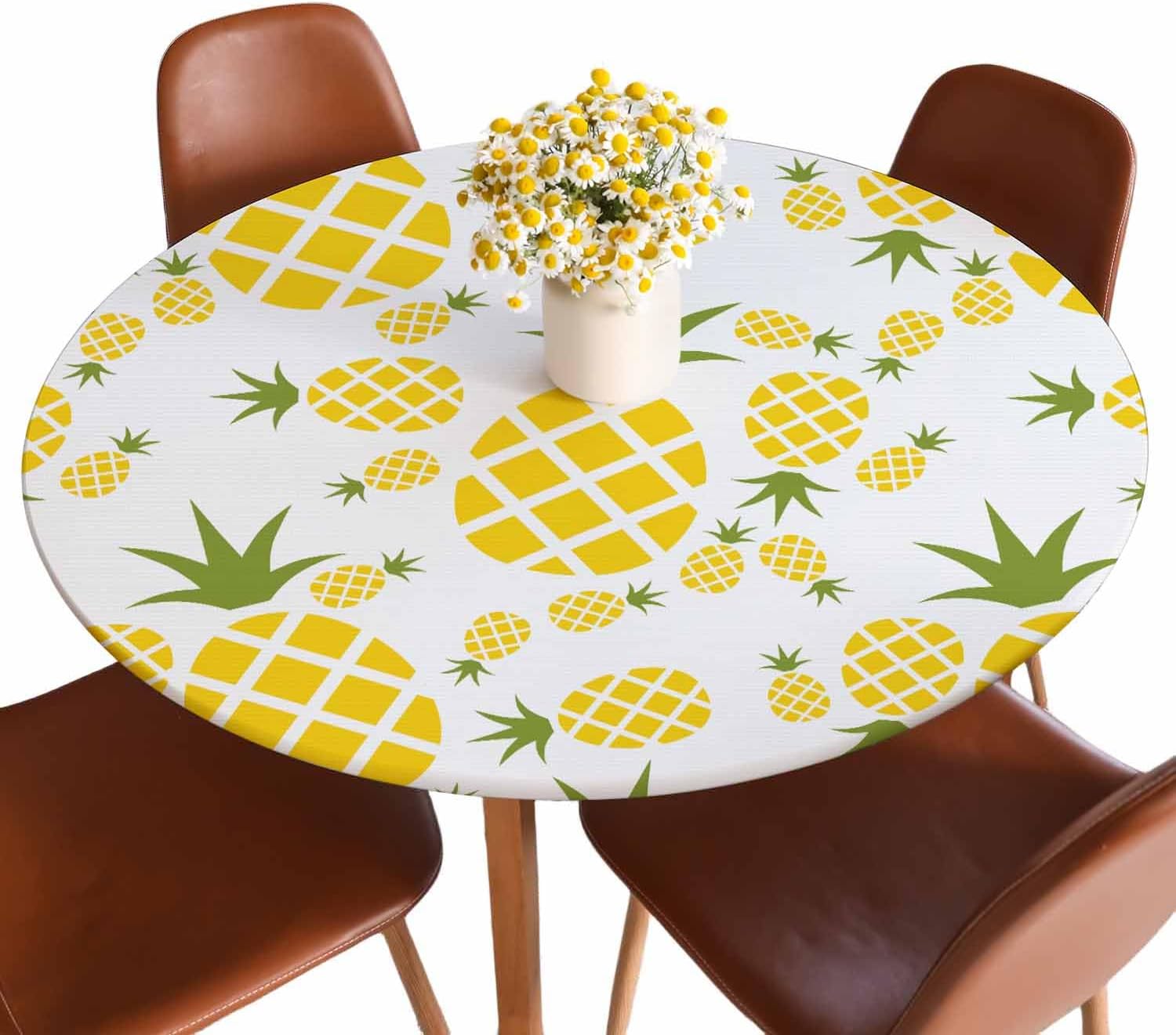 Amazon.com: Guxxuil Yellow Pineapple Round Tablecloths Elastic Edged ...