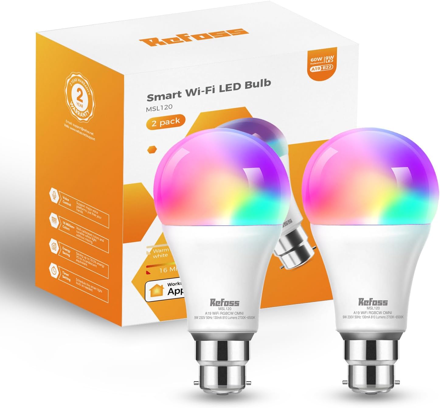 Refoss Smart Bulb Alexa Light Bulb B22 Works with Apple Homekit, Alexa ...