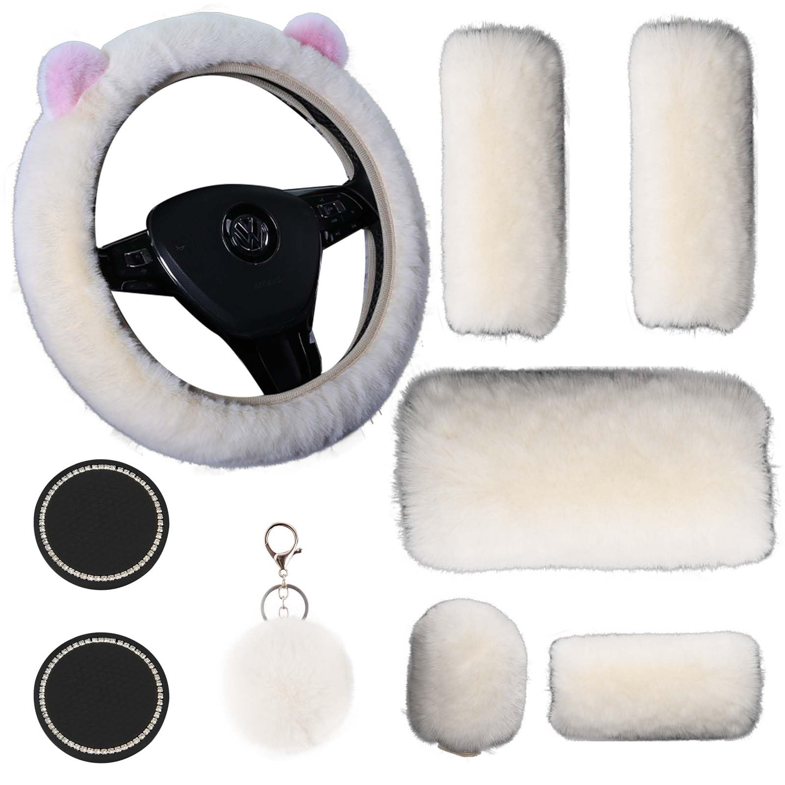 Amazon.com: 9 Pack Cute Bear Fluffy Steering Wheel Cover for Women ...