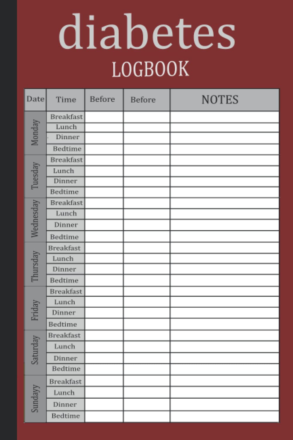 diabetes logbook: weekly blood sugar diary | Blood Sugar Log Book For ...