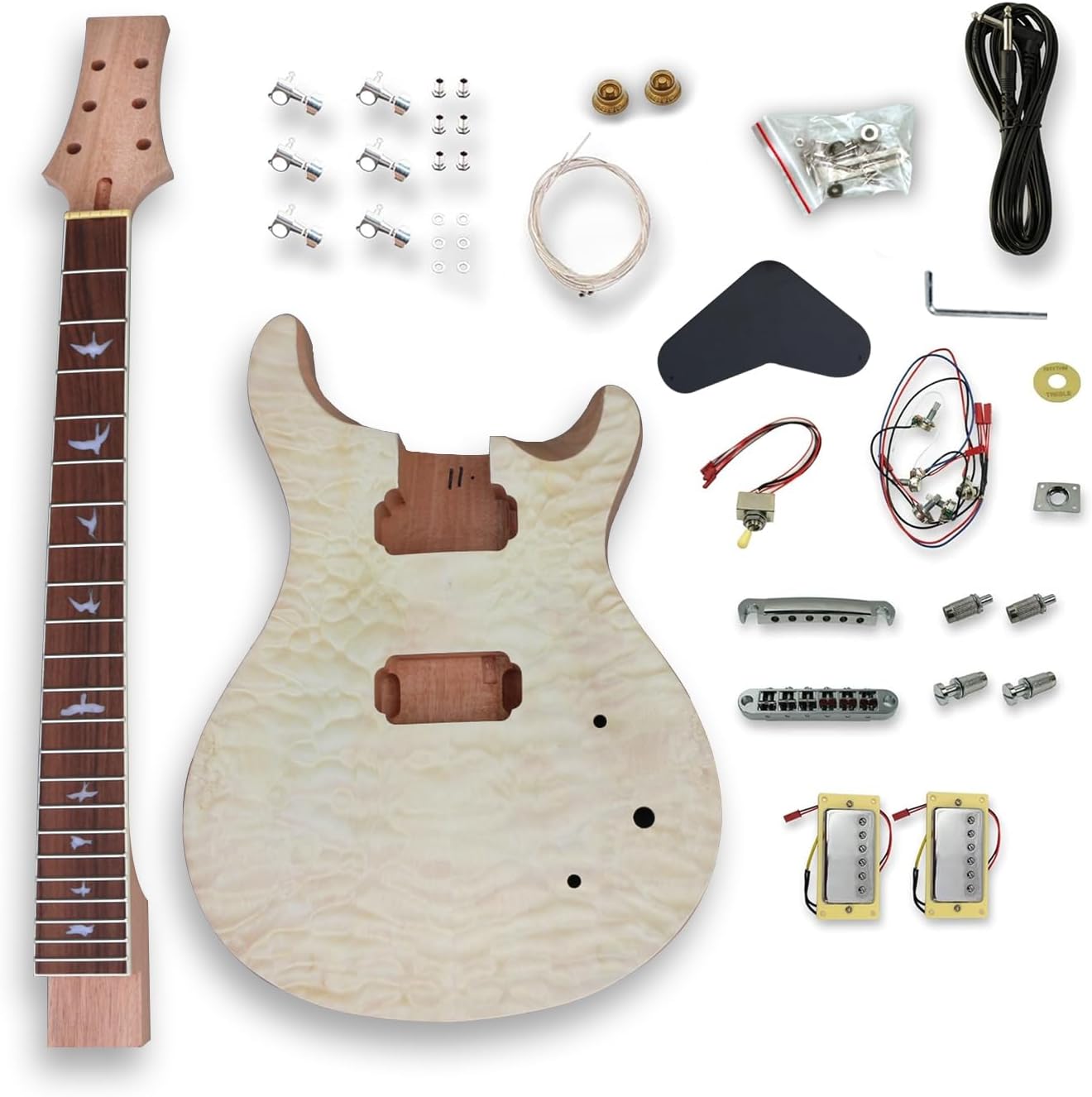 Amazon.com: Electric Guitar Kit unfinished Rosewood Fingerboard ...