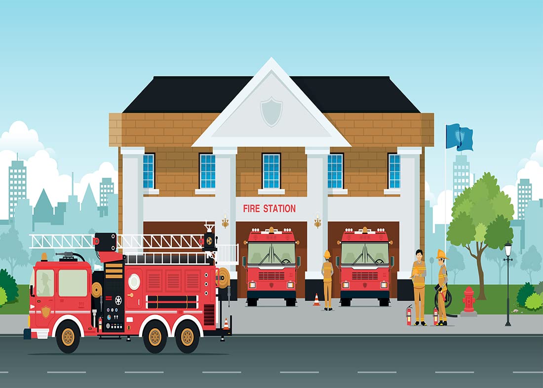 Amazon.com : Loccor 7x5ft Fabric Cartoon City Fire Station Backdrop ...