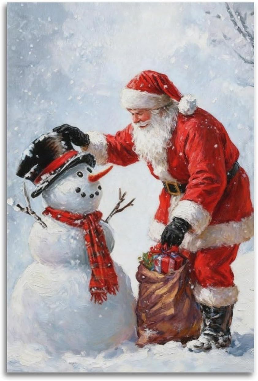 Amazon.com: Christmas Wall Art Santa Snowman Canvas Prints Poster ...