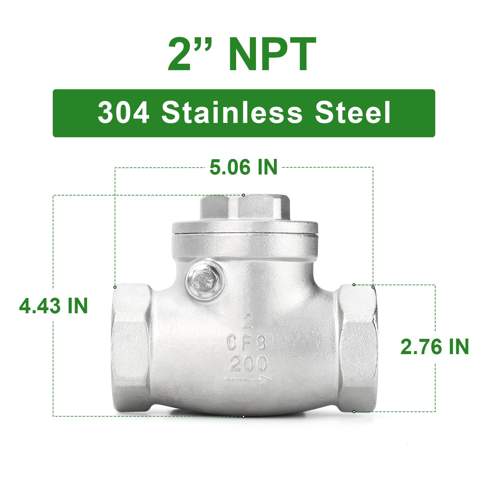 Snapklik.com : TAISHER 1PCS 304 Stainless Steel 2" NPT Female Swing ...