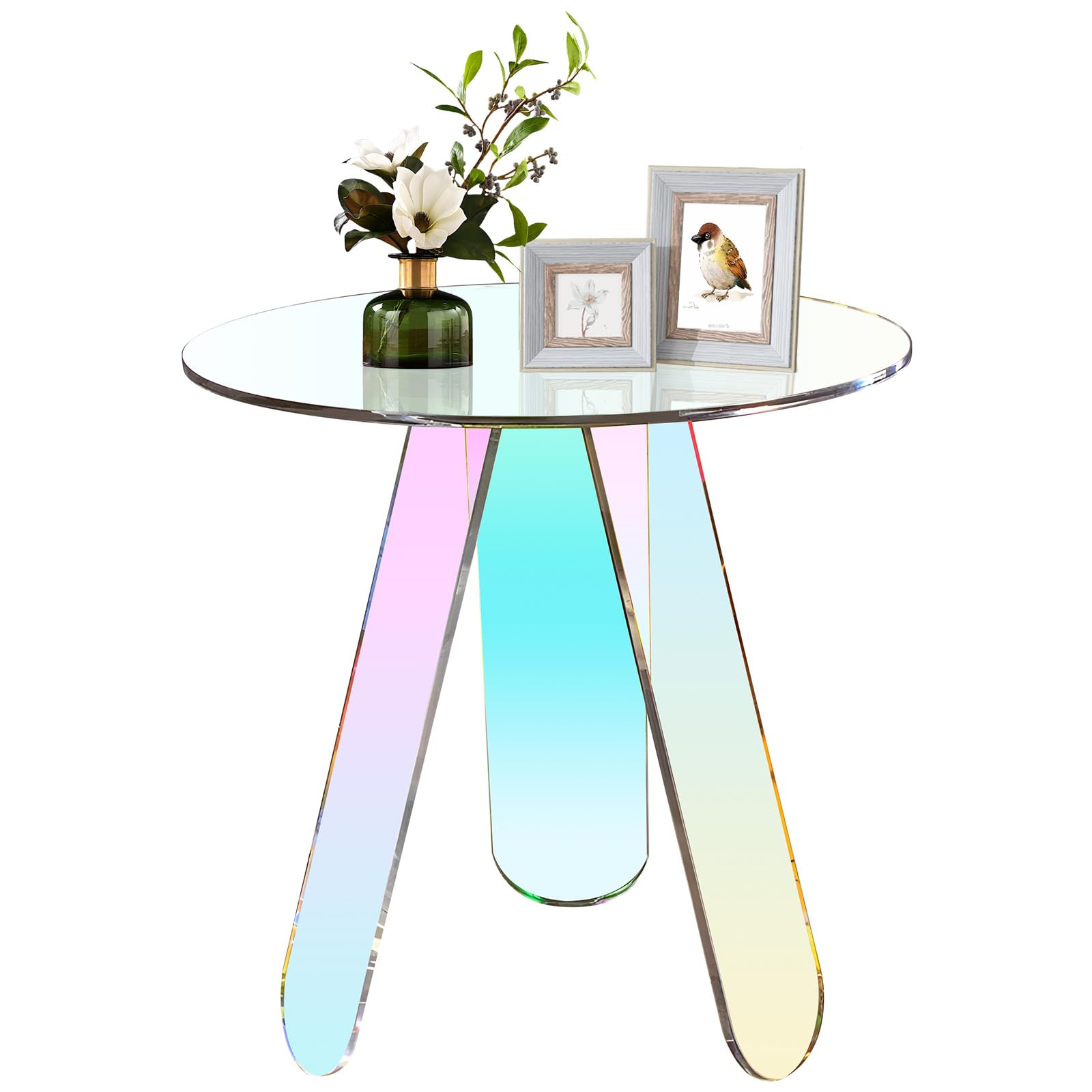 Amazon.com: KSacry Round Side Table —Acrylic Iridescent Side Table,15.7 ...