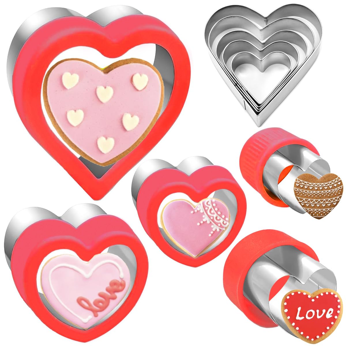 Amazon.com: Heart Cookie Cutter Set 10 Pieces, Stainless Steel Heart ...