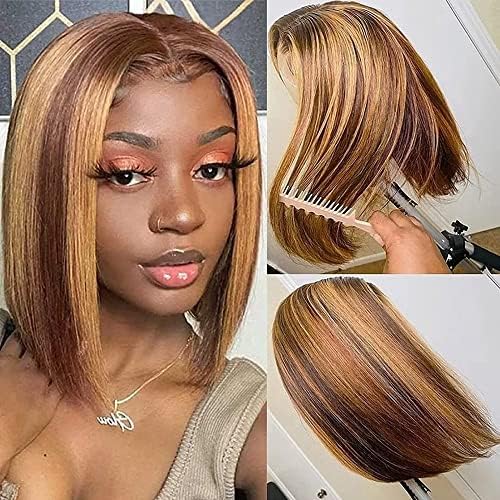 Amazon.com : Imeya Ombre Highlight Bob Wigs Human Hair 13X6 Lace Front ...