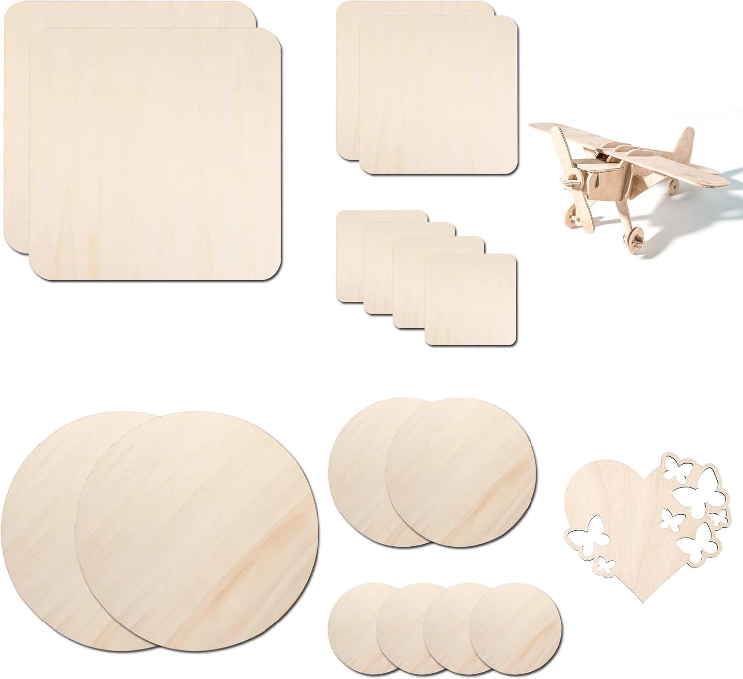 Amazon.com: 16 PCS Wood Board for Crafts, Square and Circle Wood Sheet ...