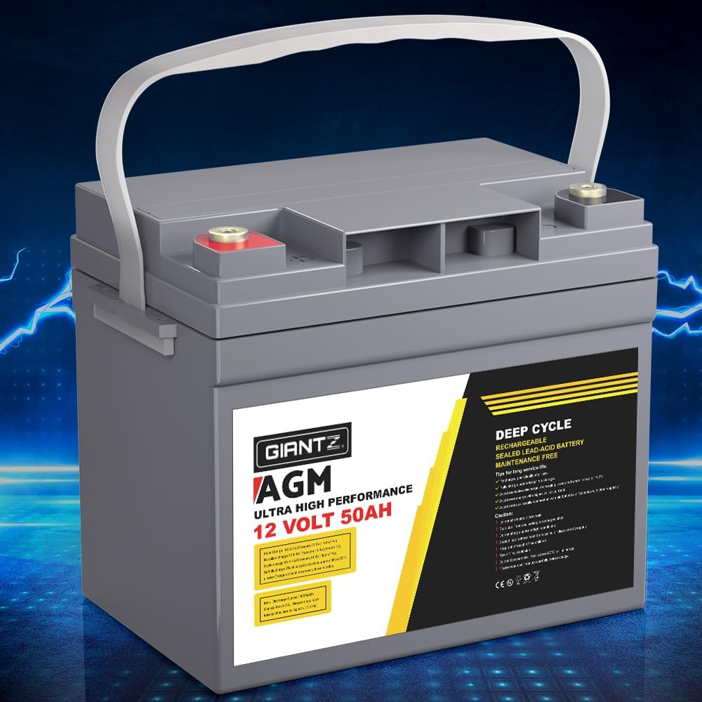 Giantz 50Ah AGM Deep Cycle Battery, Recharge Batterys 4WD Charging ...