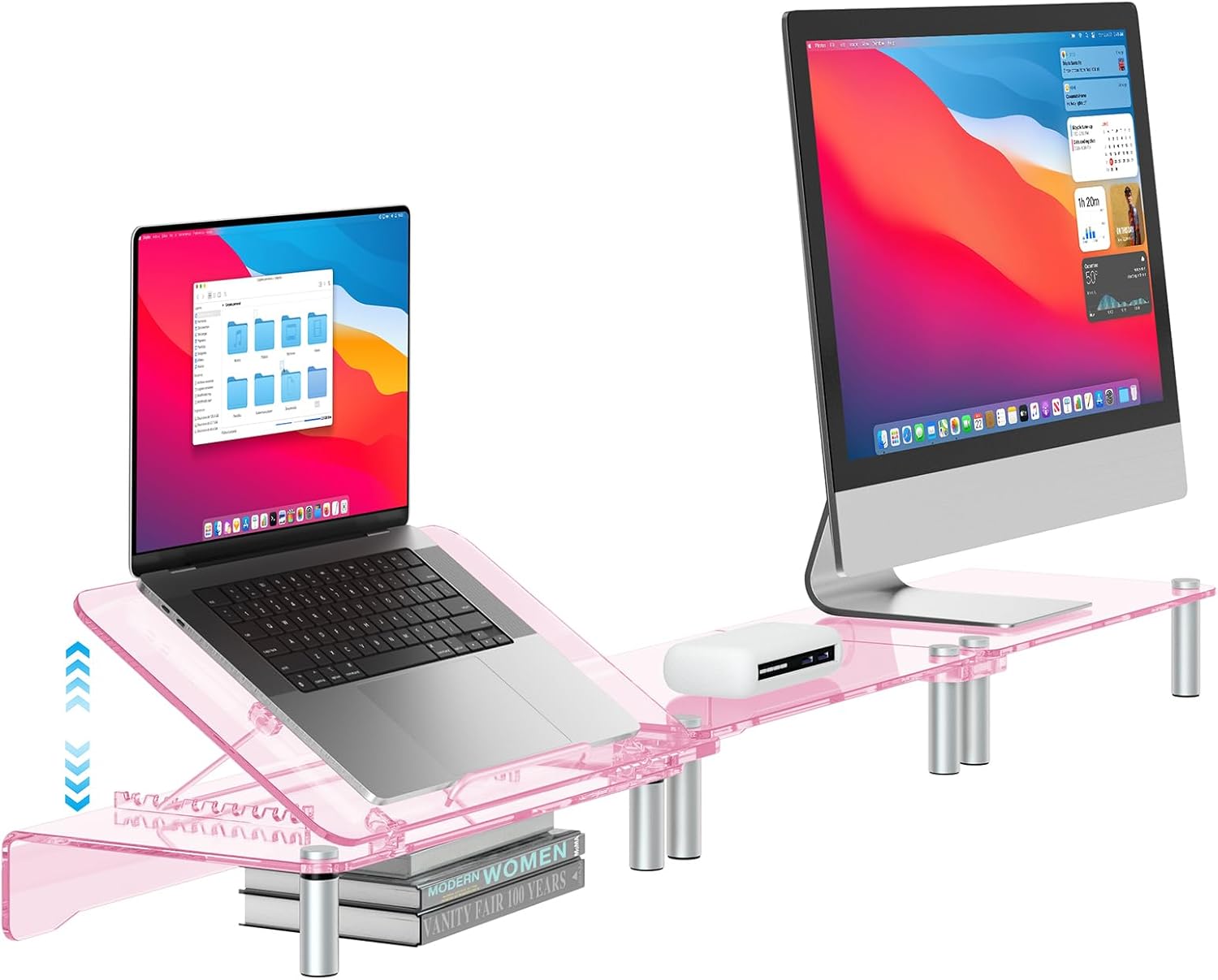 Amazon.com: RQUOIRE Ergonomic Pink Acrylic Dual Monitor Stand with ...