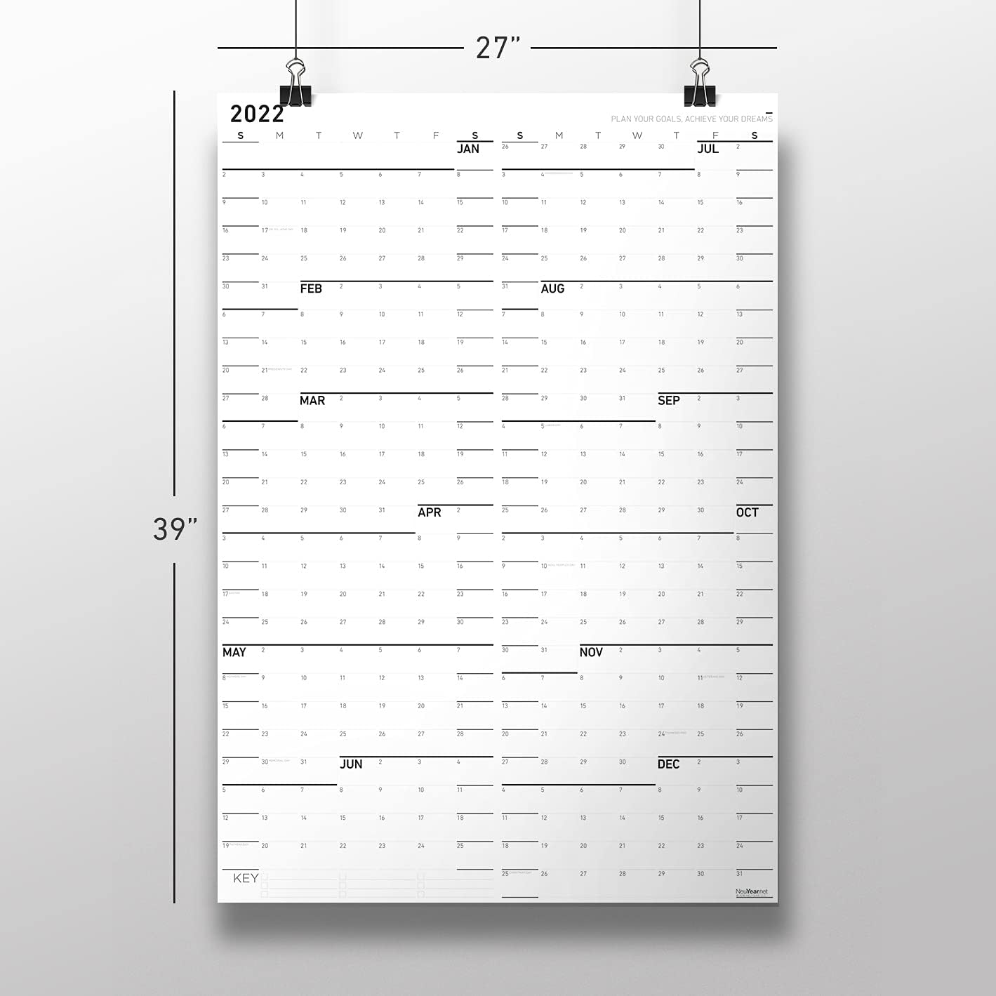 Calendario de pared grande y elegante, 27 x 39 pulgadas, superficie de ...