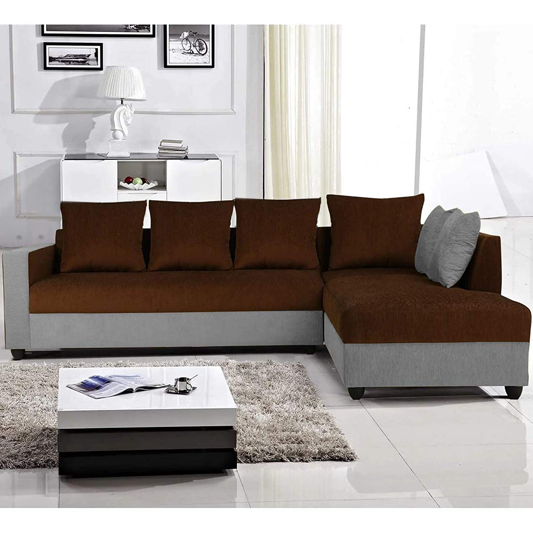 VELLAIR Bronchas 6 Seater RHS Sofa Set (Brown-Light Grey) : Amazon.in ...