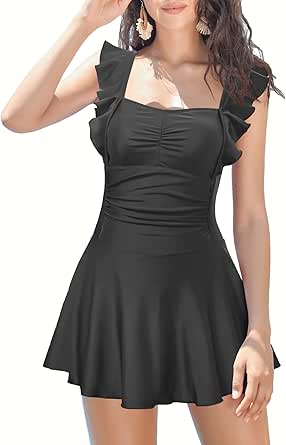 SHEKINI Women's Ruffled Bandeau One Piece Skirt Swimsuit Ruched Retro ...