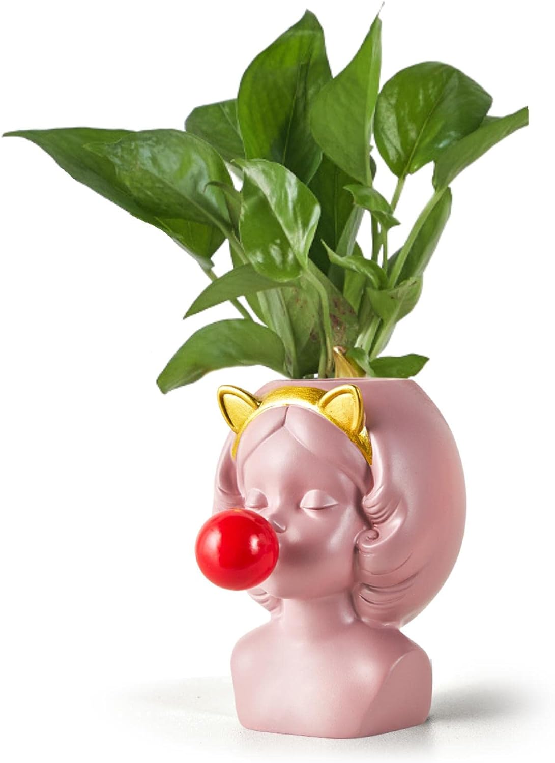 Voiakiu Girls Head Face Planter - Bubble Blowing Girl Flower Pot ...