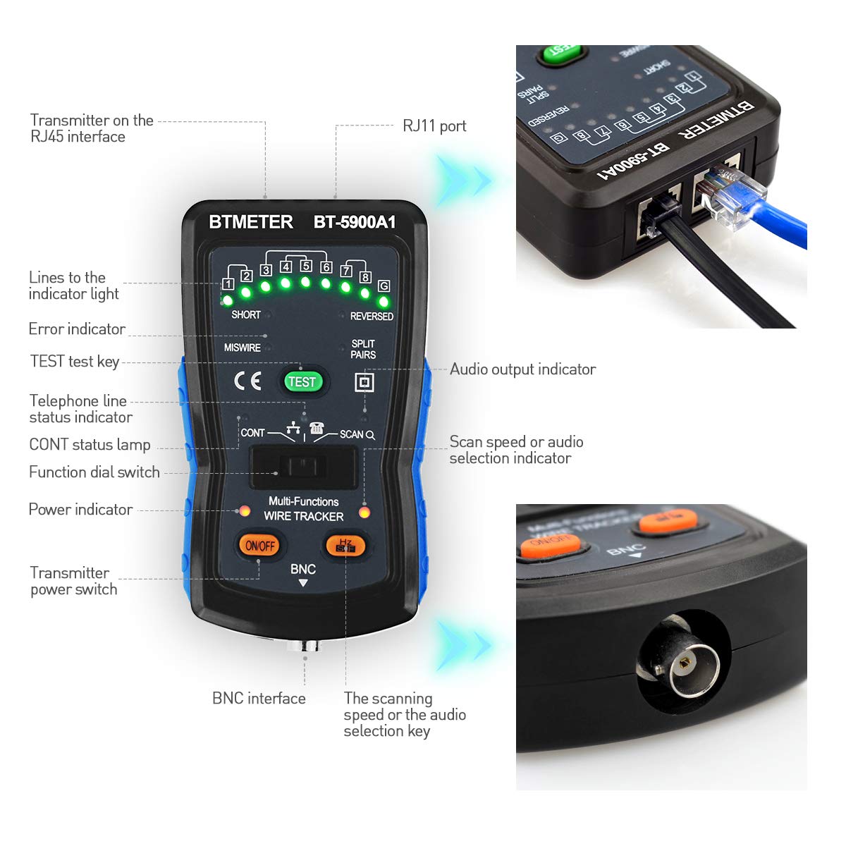 Snapklik.com : Wire Tracker Tone Generator - BTMETER BT-5900A Cable ...