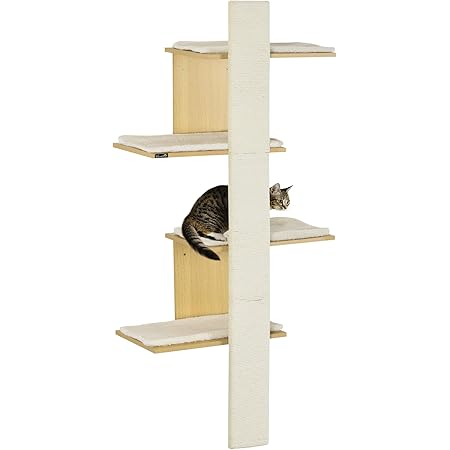 PawHut Cat Tree for Indoor Cats, Four-Layer Wall-Mounted Shelf, Cat ...