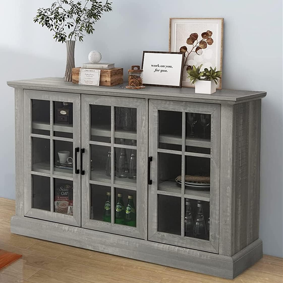 TANGZON Large Buffet Sideboard, Wooden Kitchen Storage Cabinet with 3 ...