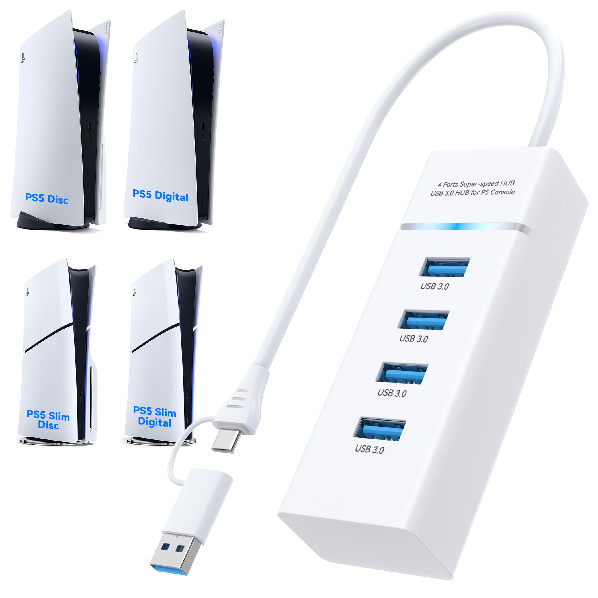 Snapklik.com : USB Hub For PS5, Hiht-Speed USB Charging Hub For PS5 ...
