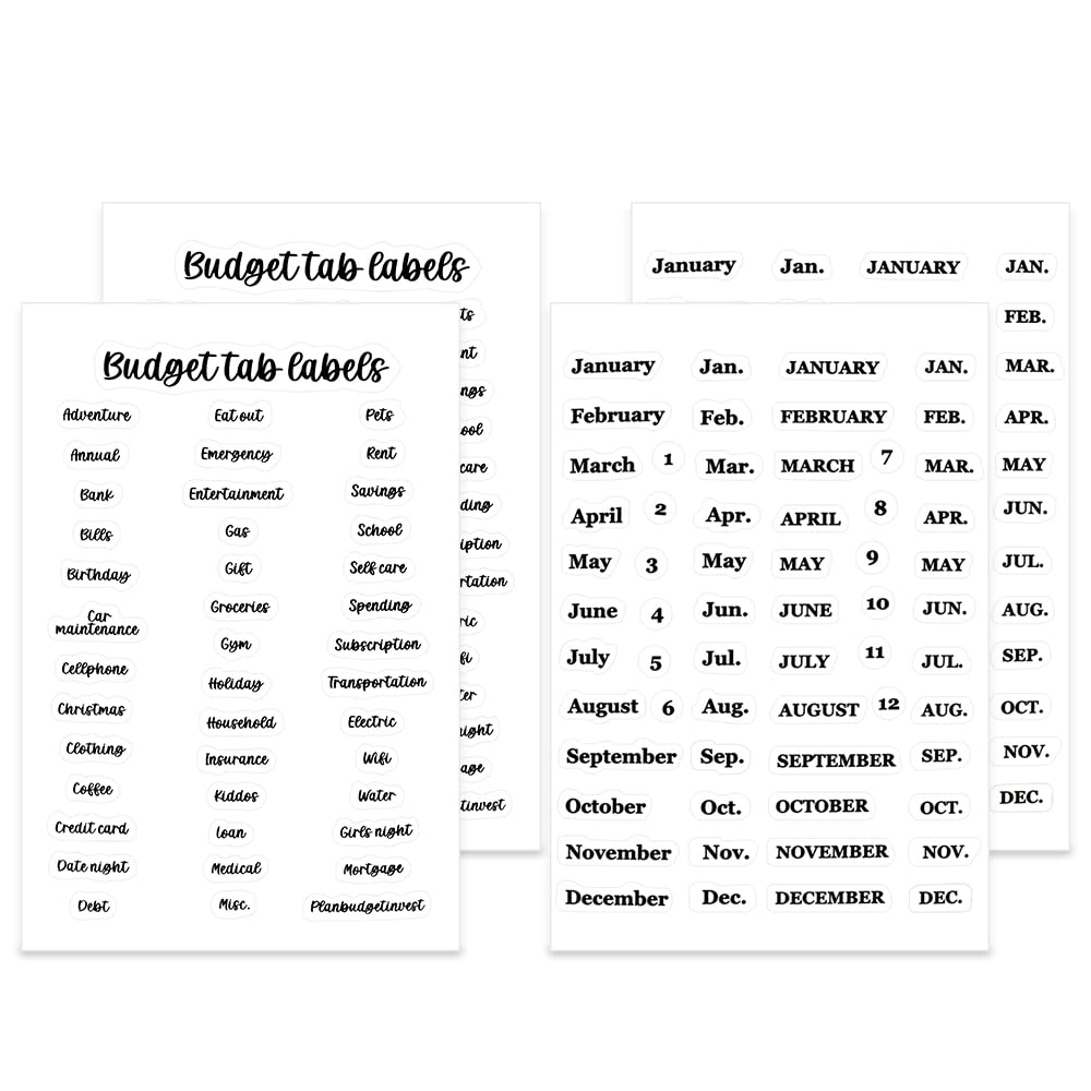 Amazon.com : MEI YI TIAN 4 Sheets Black Budget Monthly Tab Stickers ...