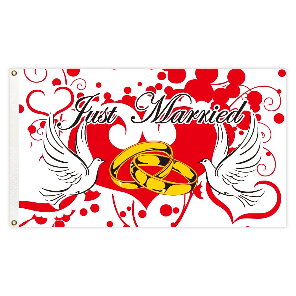 ZGRM Just Married 3x5ft Flag Wedding Banner Flags for Outside wedding ...