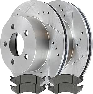 Amazon.com: AutoShack Pair of 2 Front Drilled and Slotted Brake Rotors Silver and Ceramic Pads ...