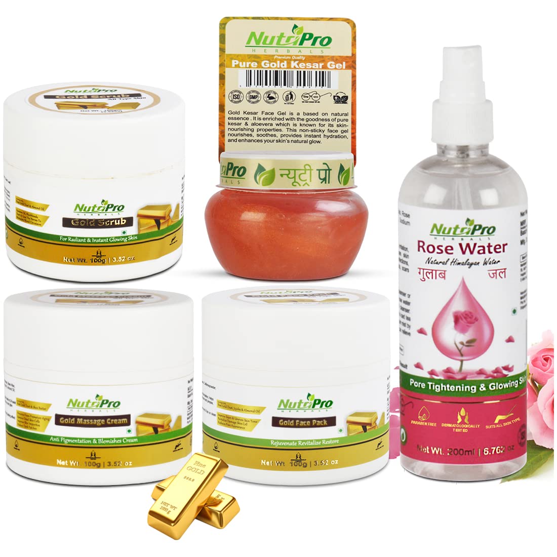 NutriPro Gold Facial Kit With Rose Water 620GM Enriched Gold Dust & Almond Oil|With Scrub ...