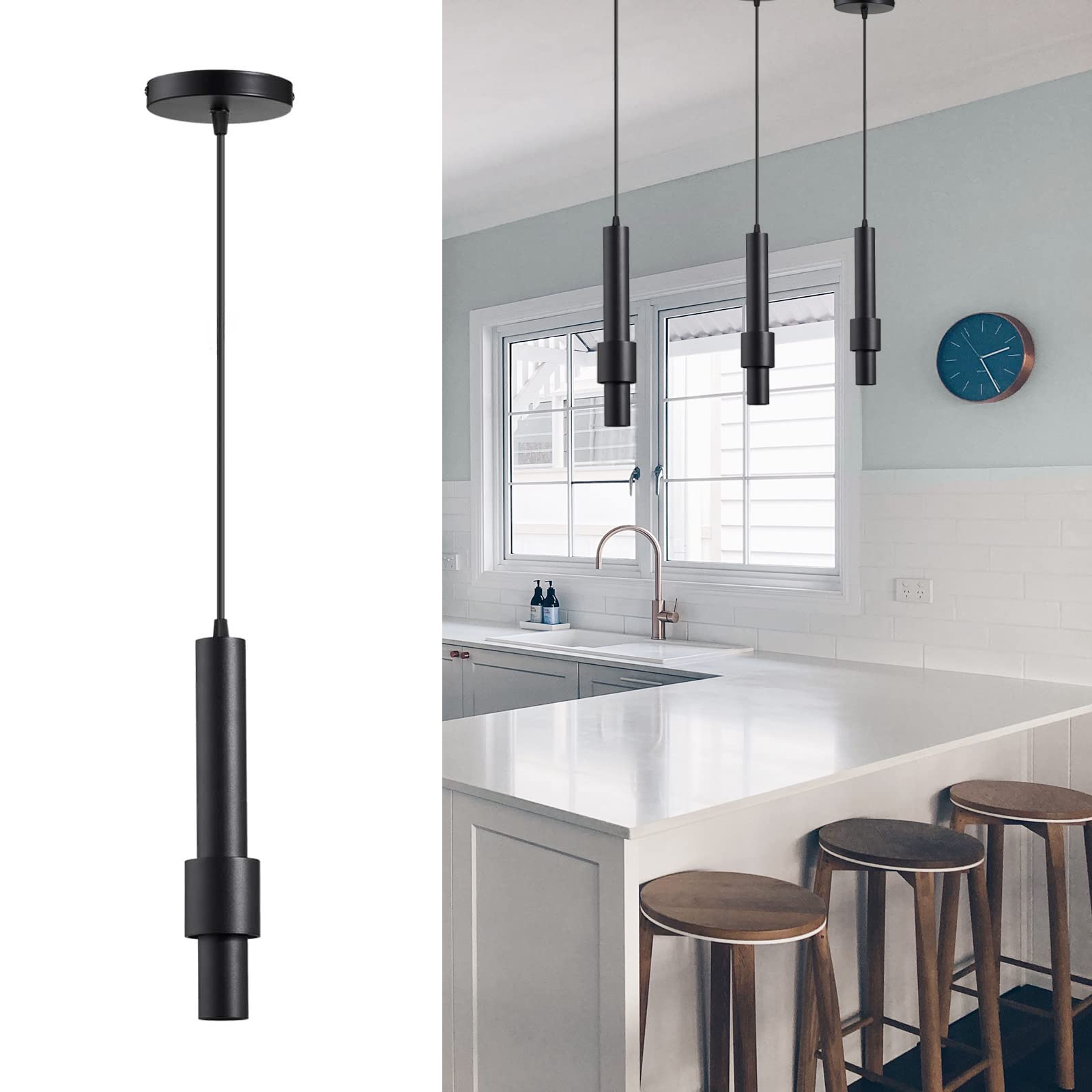Bonlux Modern Pendant Lights Kitchen Island LED Black Pendant Light ...