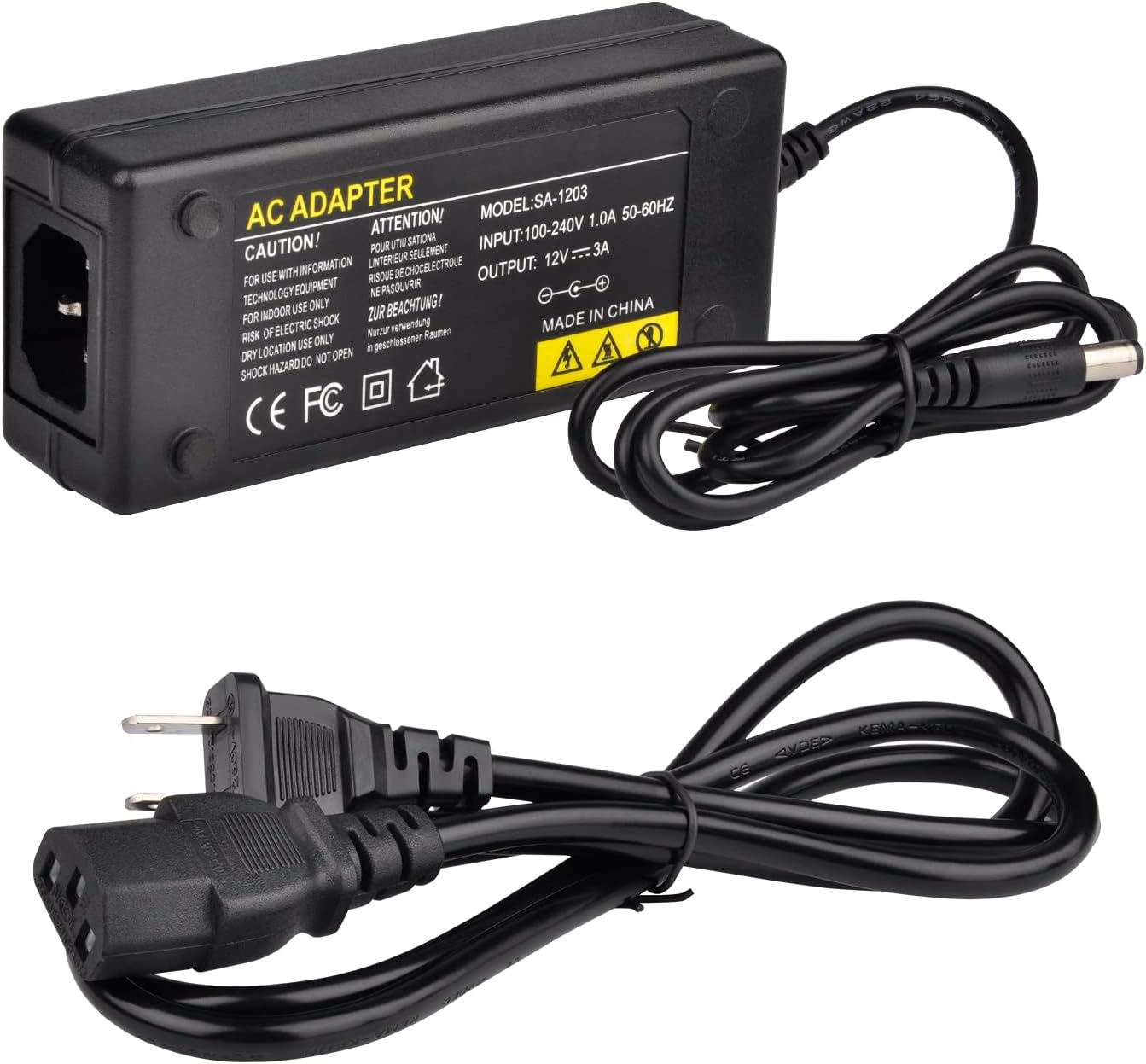 Amazon.com: 12V 3A Power Supply, COOLM AC 100-240v to DC 12V 3A Power ...