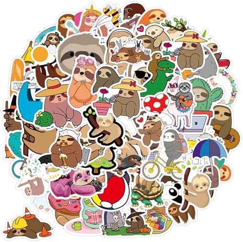 GEEHUA 100Pcs Sloth Stickers, Lovely Animal Sloth Decals Waterproof ...