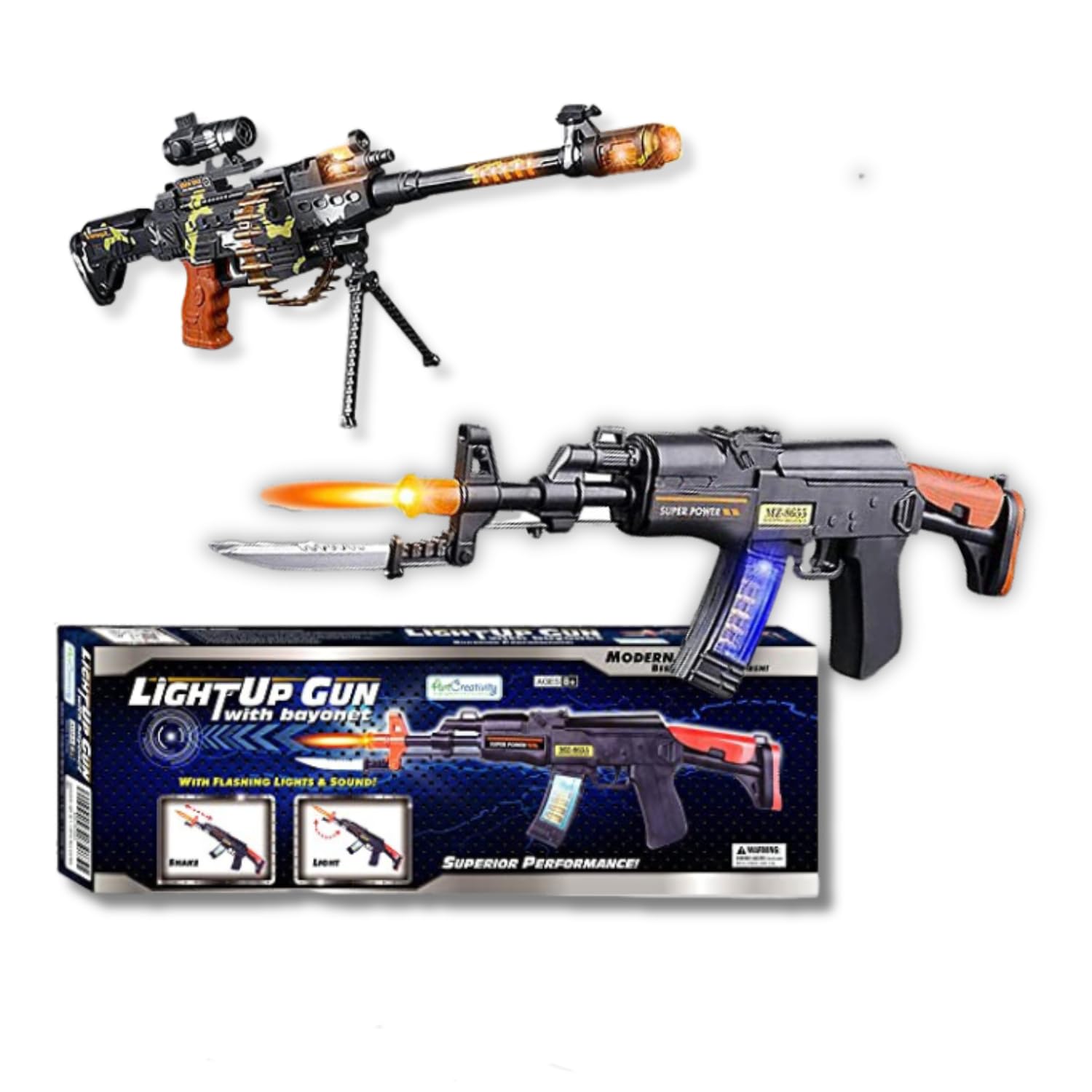 Amazon.com: ArtCreativity Light Up Toy Machine Gun with Folding Bayonet ...