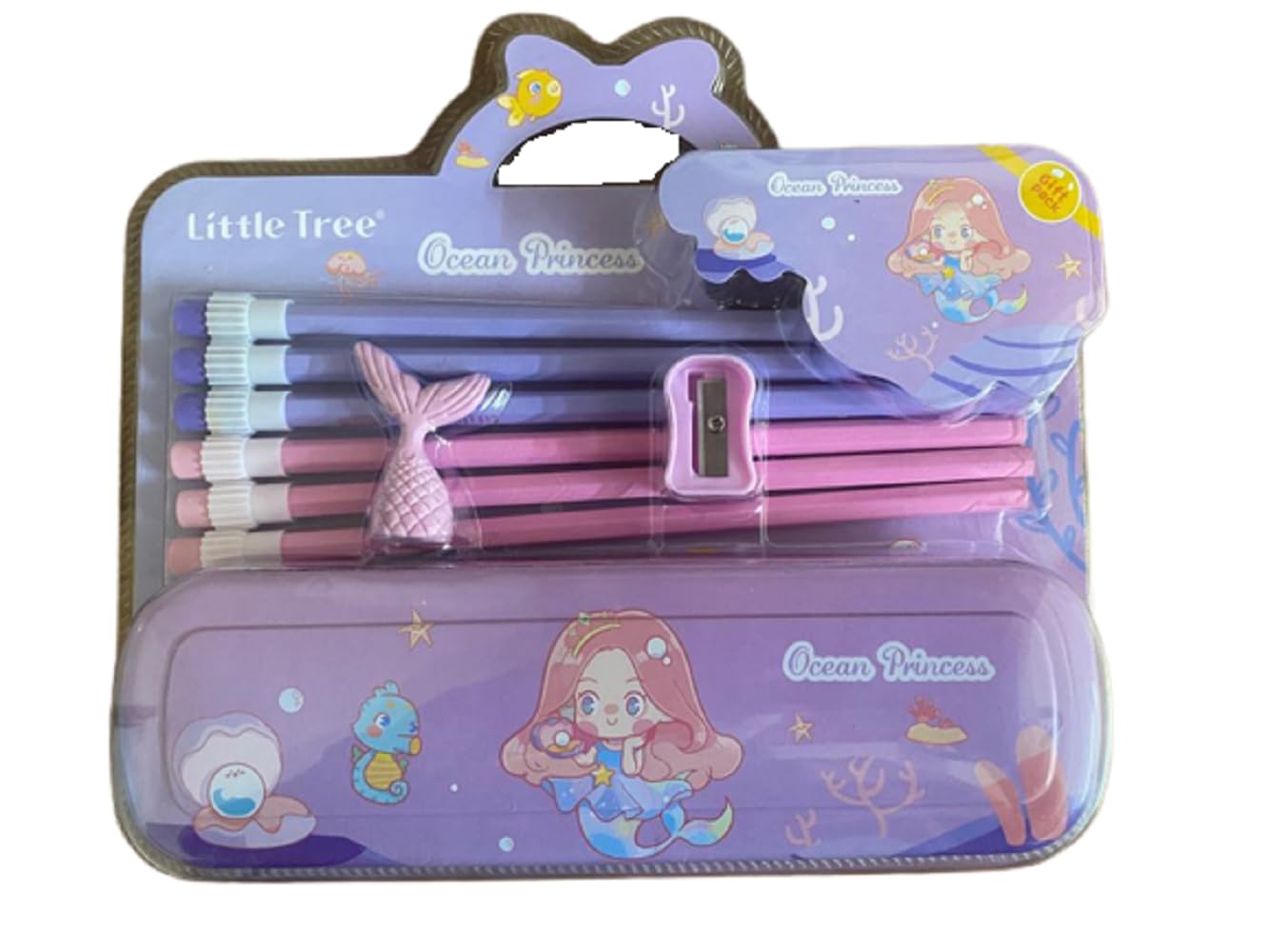 HAAUS Giftpack with 6 Pencils, 1 Mermaid Metal Pencil Box, 1 Sharpener ...