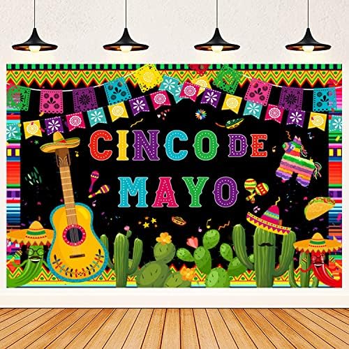 Amazon.com : Cinco De Mayo Banner Backdrop Decorations Mexican Fiesta ...