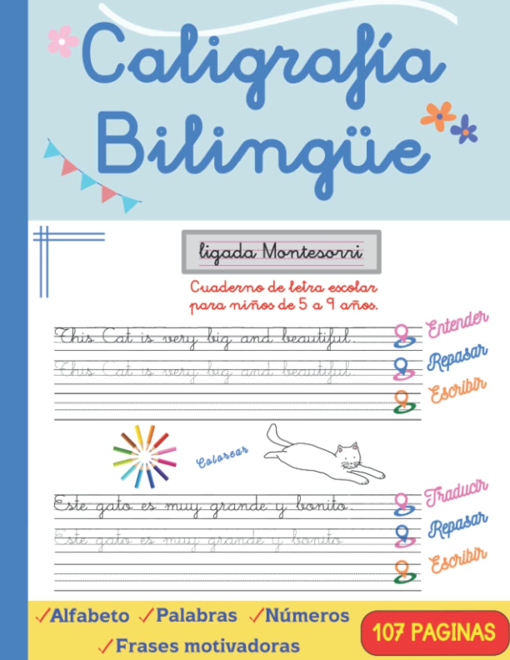 CALIGRAFÍA BILINGÜE EN INGLES - ESPAÑOL EN BLANCO Y NEGRO.: Cuaderno de ...
