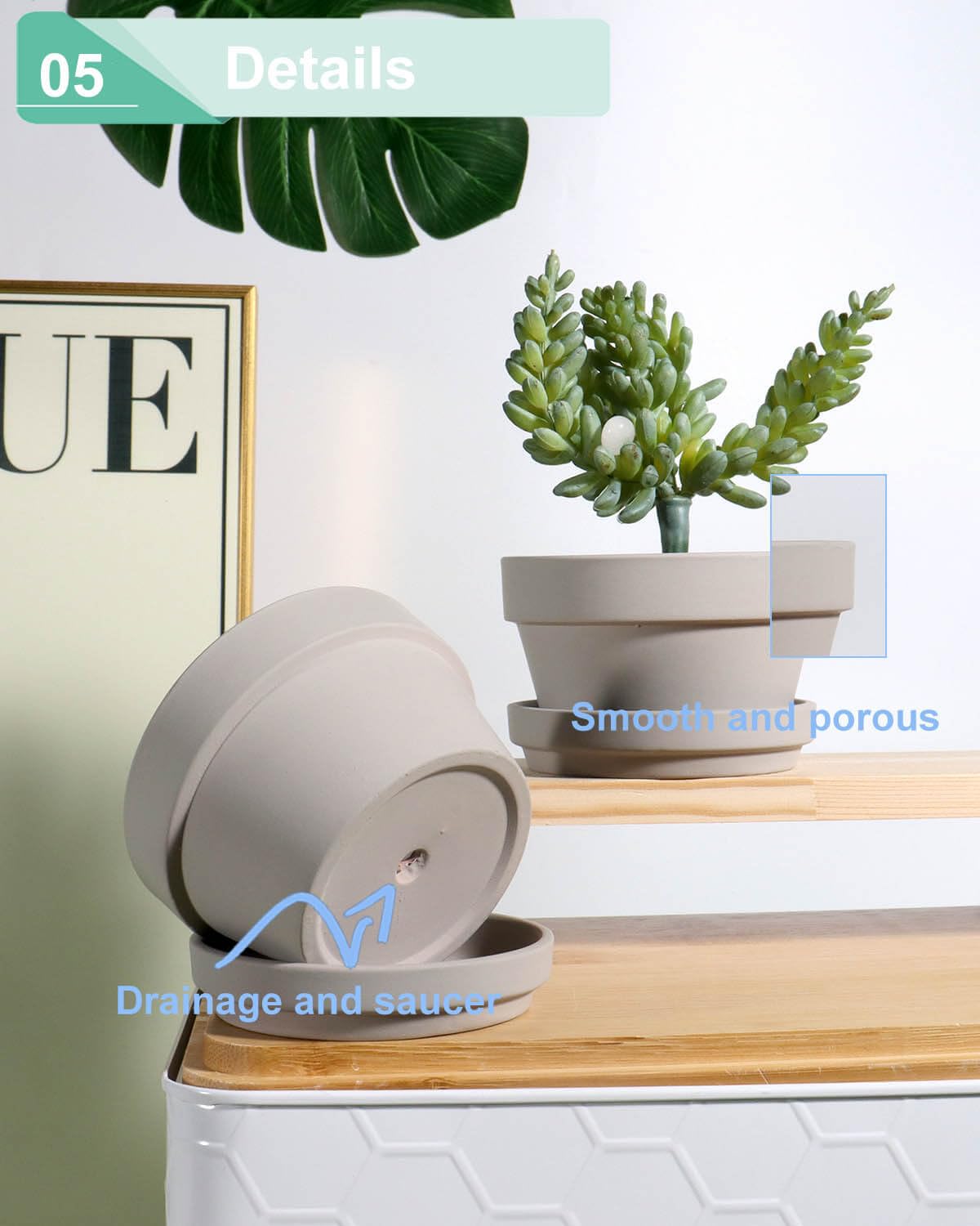 Snapklik.com : Vensovo 4.5 Inch Grey Terracotta Shallow Succulent Pots ...