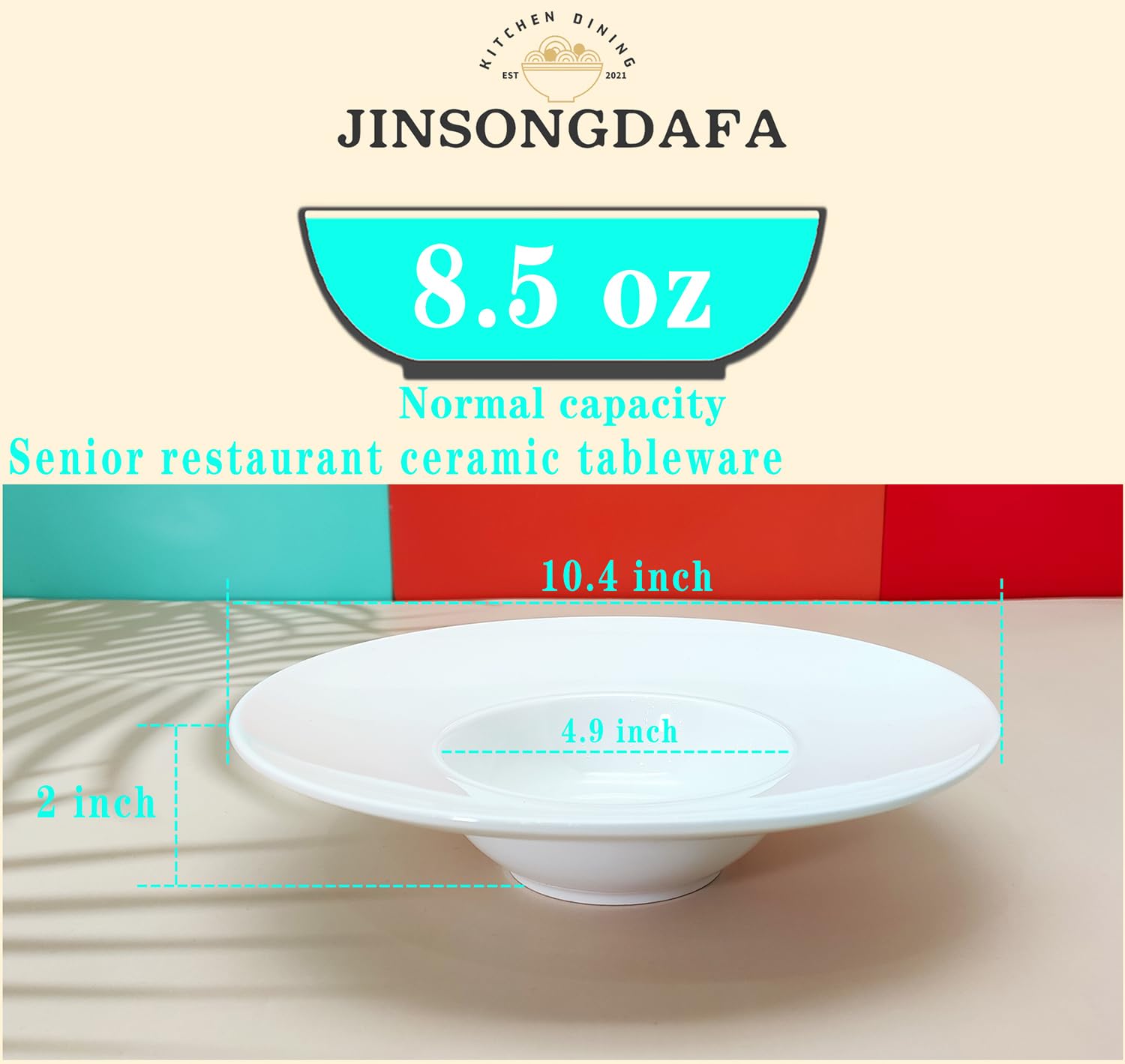 jinsongdafa Soup Bowls, soup plate, 8.5 Oz Pasta Bowl Set of 4, White ...