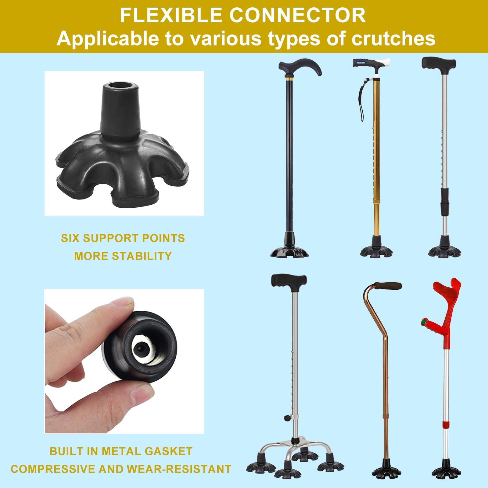 ACHANFLY Walking Stick Rubber Ferrules Standing Cane Tip 19 mm 6 Point Support Rubber Cane Tip ...