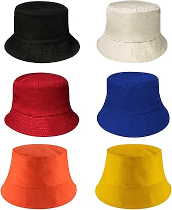 AWAVM 6 Packs Bucket Hat Beach Fisherman Hats Cotton Reversible Sun Hat ...