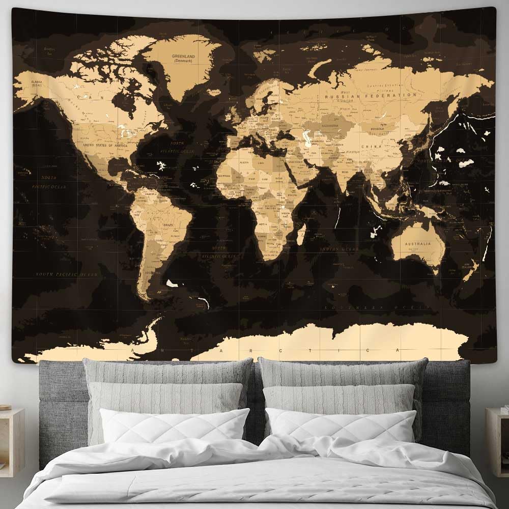 Amazon.com: Drgilau Old World Map Tapestry, Black Map Educational Wall ...