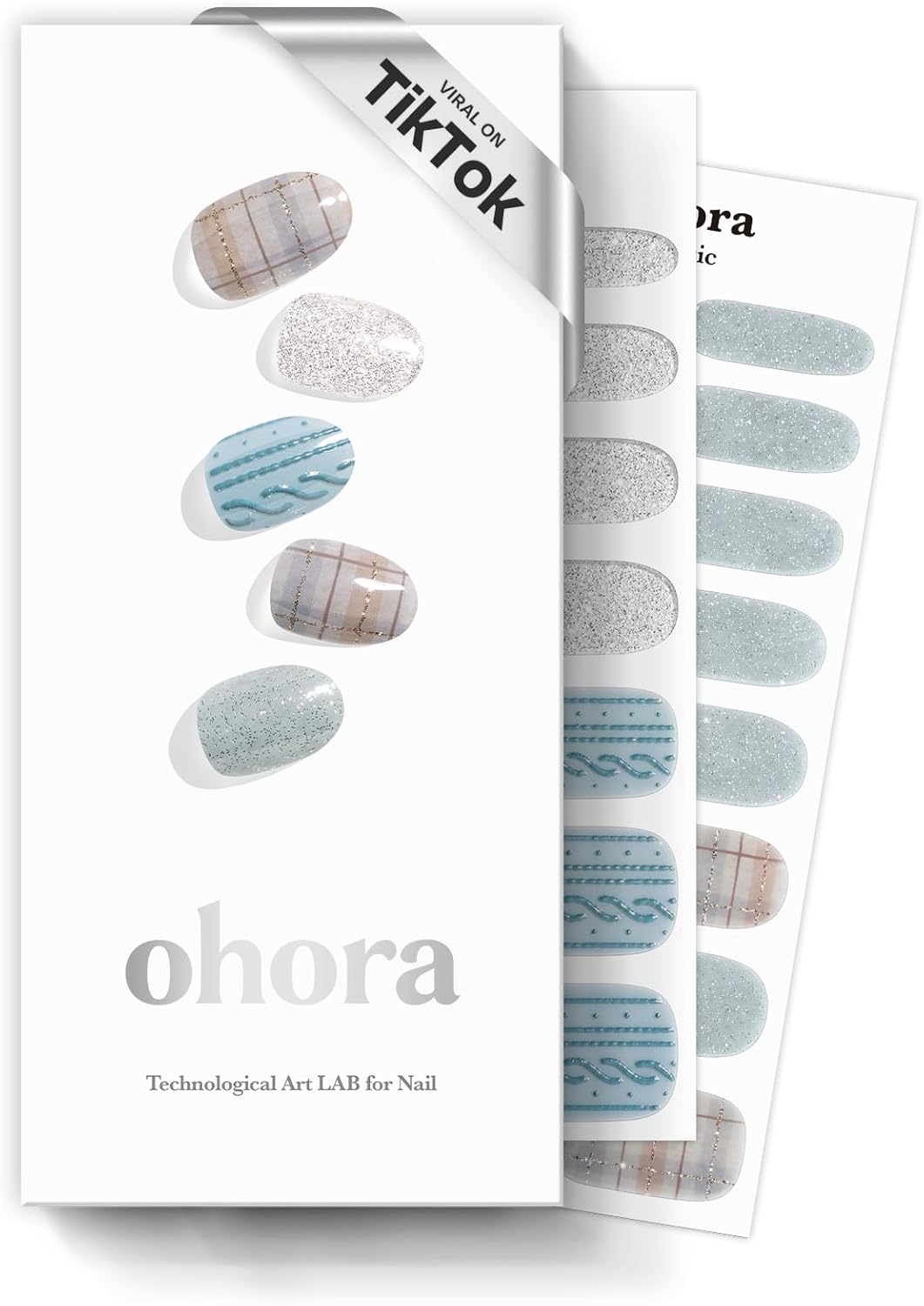 Amazon.com: ohora 半固化凝膠指甲條(N 絨毛毛衣)- 藍色和灰色,適用於任何 UV/LED 燈,沙龍品質持久,易於塗抹和移除 - 包括 2 個準備墊、指甲銼和木棒 : 美容與個人護理