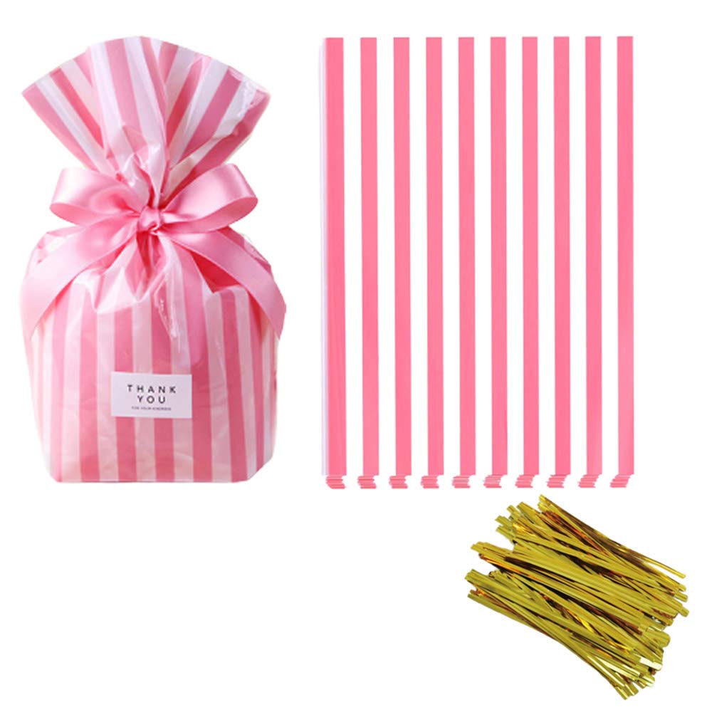 Amazon.com: Pink Stripe Clear Cello Candy Favor Bags,Cellophane Cookie ...