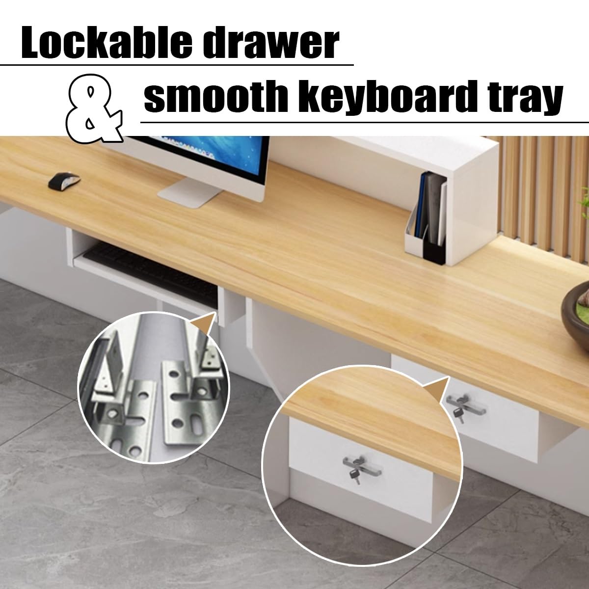 Reception Desk L-Shaped With Lockable Drawer - 48" Office Counter With ...