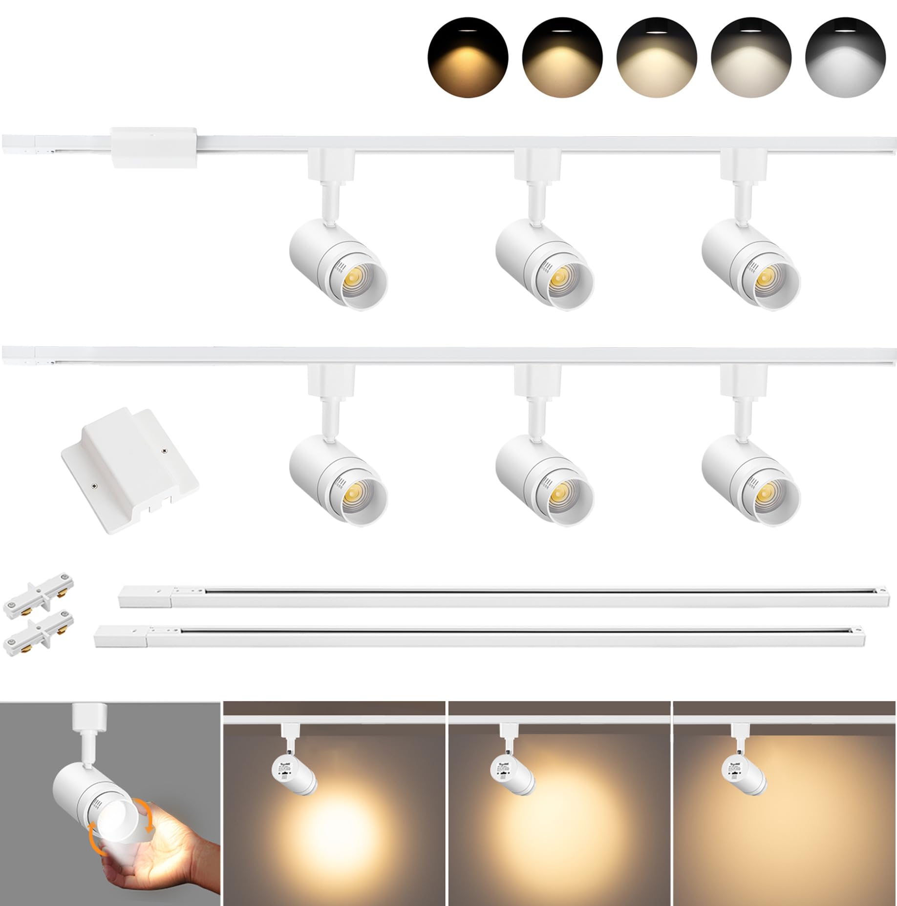TuyuBEE 5 Color Zoomable 6-Light LED Track Lighting Kit with 6.6FT H ...