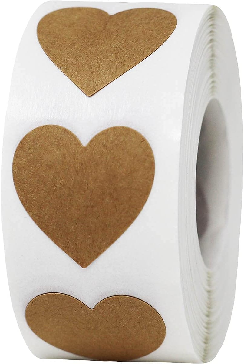 Amazon.com : Natural Brown Kraft Heart Stickers Valentine's Day ...